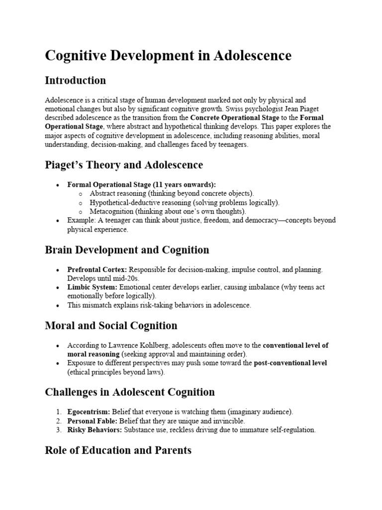 Cognitive Development - Adolescence | PDF