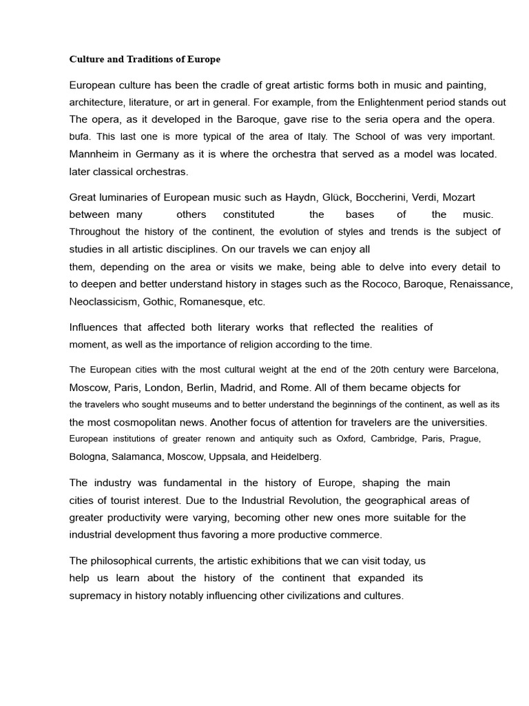 European Culture and Traditions Explained | PDF | Opera | Baroque
