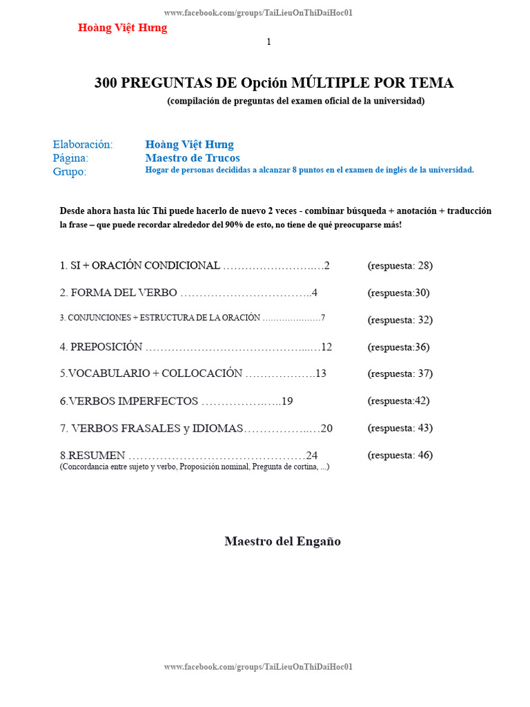 300 Preguntas de Opción Múltiple para Exámenes | PDF | Gramática ...