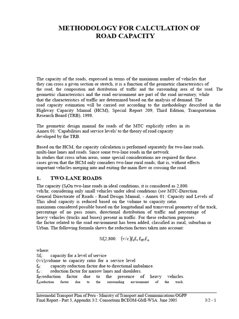 Road Capacity Calculation Methodology | PDF | Road | Traffic