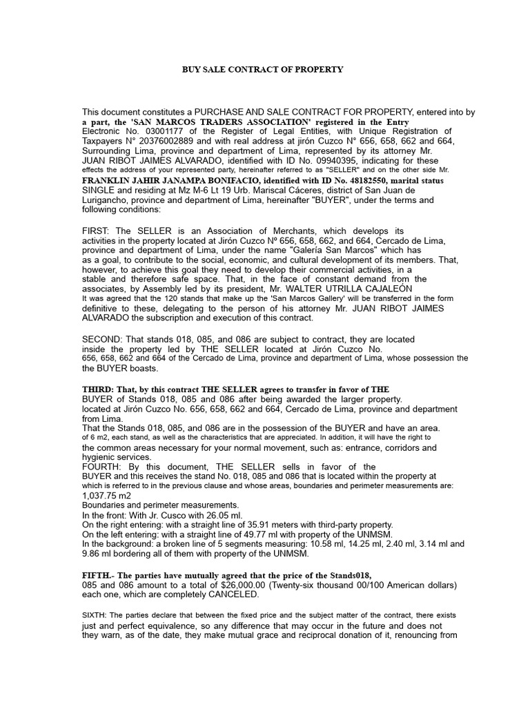 Purchase Contract Franklin Jahir Janampa Bonifacio | PDF | Justice ...