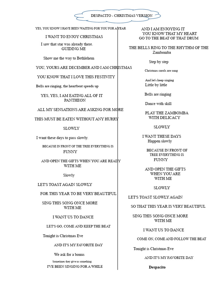 Christmas Despacito Lyrics Adaptation | PDF | Christmas | Christmas Carols