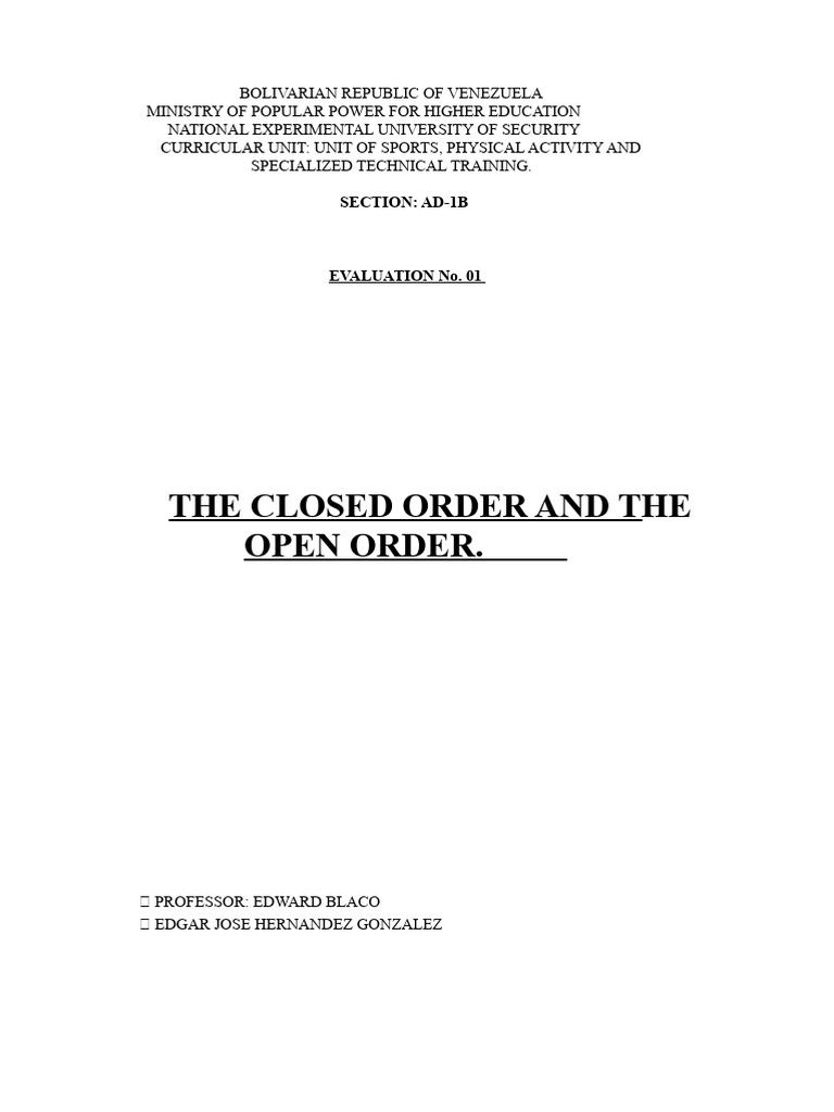 Open Order and Closed Order Concepts | PDF | Foot | Hand