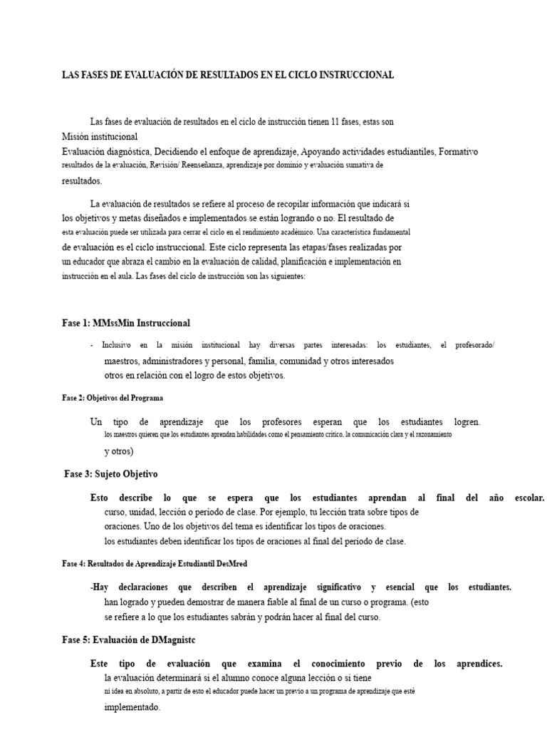 Las Fases de Evaluación de Resultados en El Cíclo de Instrucción | PDF ...