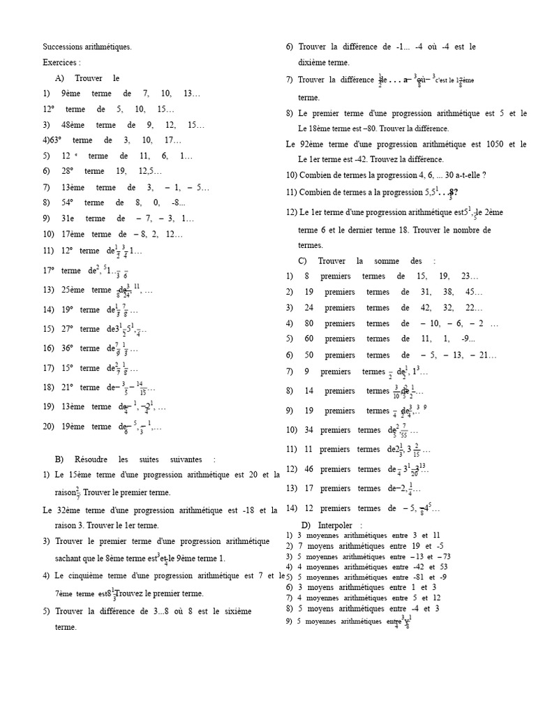 Exercices sur les successions arithmétiques | PDF | Échecs | Ouverture ...