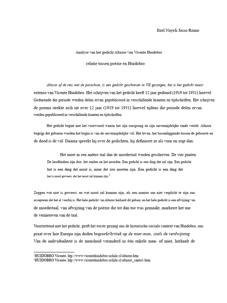 Analyse Van Het Gedicht Altazor Van Vicente Huidobro | PDF