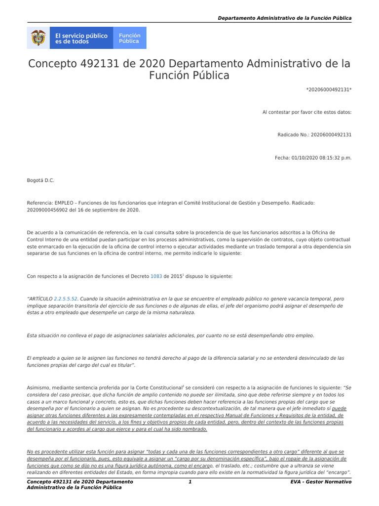 Concepto 492131 de 2020 Departamento Administrativo de La Función ...