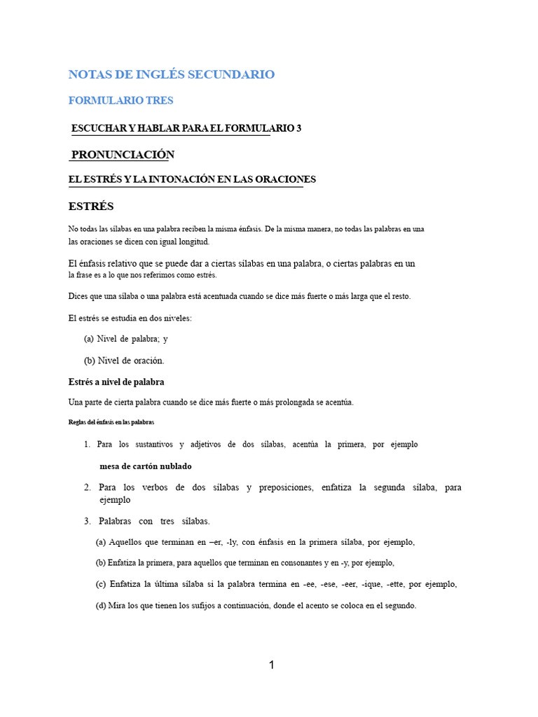 Formulario 3 Notas en Inglés PDF | PDF | Palabra | Sílaba