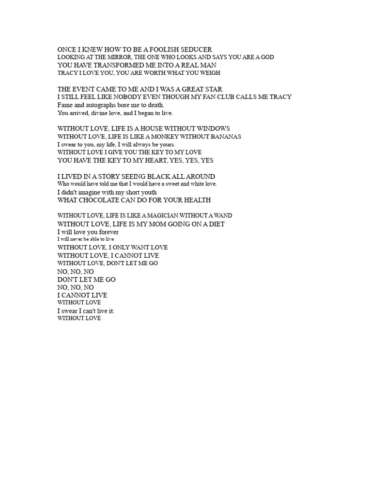 Without Love Lyrics | PDF