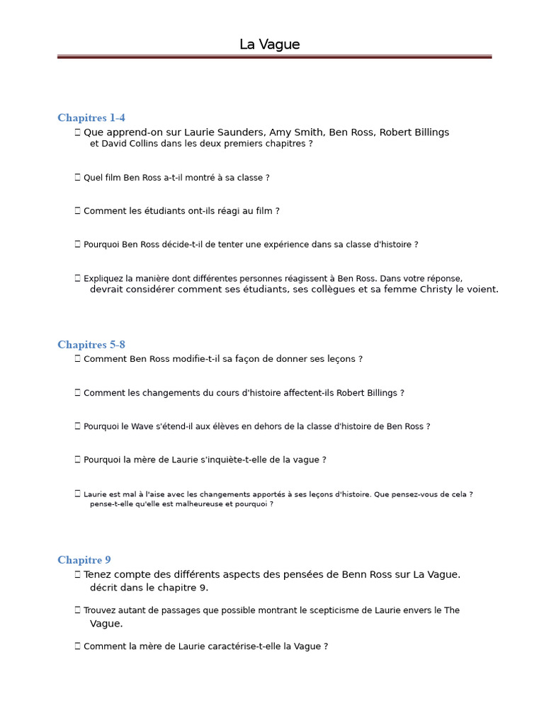 Les Questions Sur La Vague | PDF