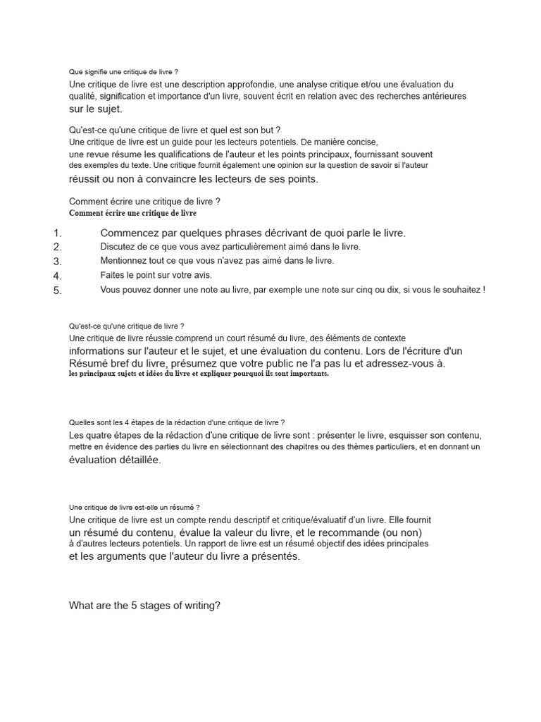 Guide complet pour écrire une critique de livre | PDF