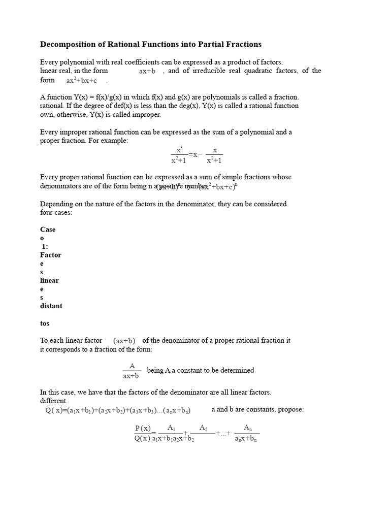 01 Decomposition of Rational Functions Into Partial Fractions | PDF ...