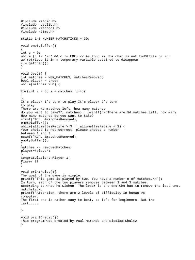 Matchsticks Project C Programming | PDF | Computer Engineering ...