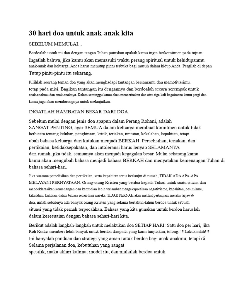 30 Hari Berdoa Untuk Keluargamu (Anak-Anak) | PDF