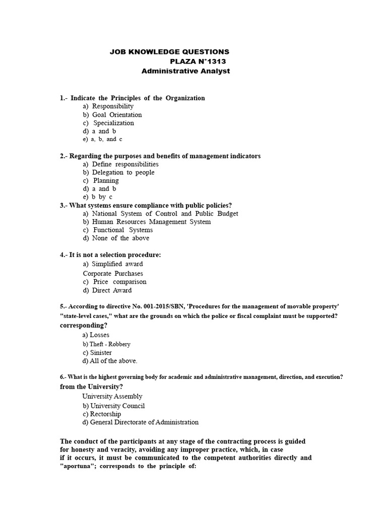 Job Bulletin Administrative Analyst - Say-Job Knowledge Questions | PDF ...
