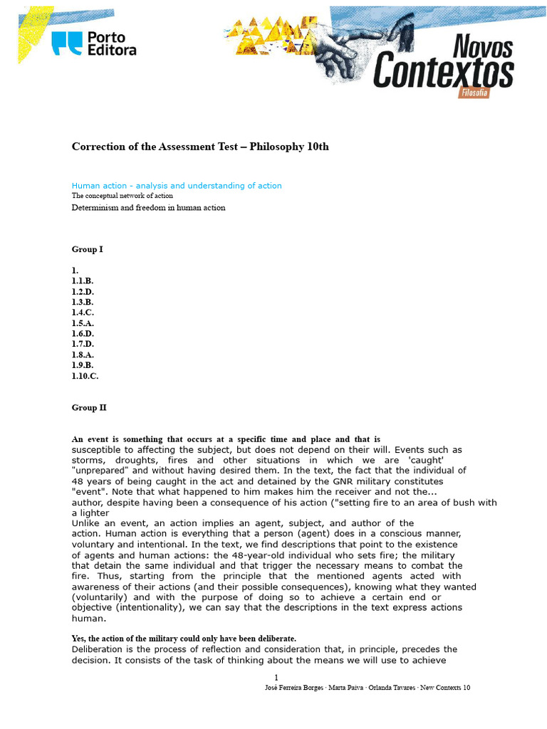 Philosophy Test 10th Grade - Human Action - Correction | PDF | Free ...