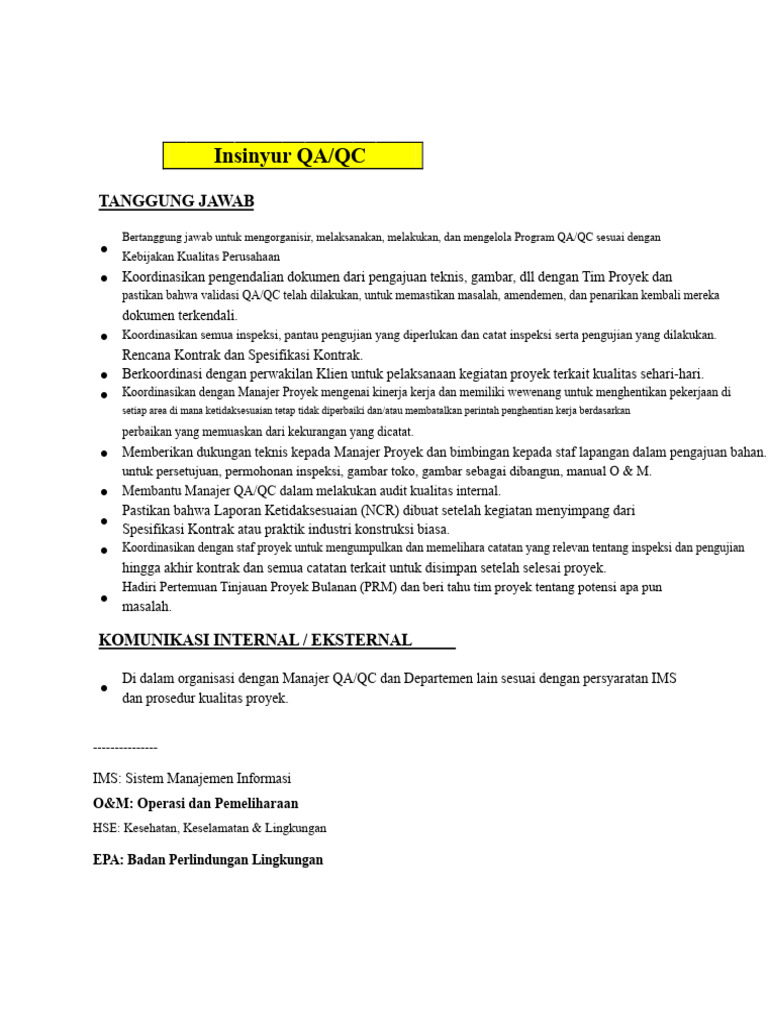 Insinyur QA QC | PDF