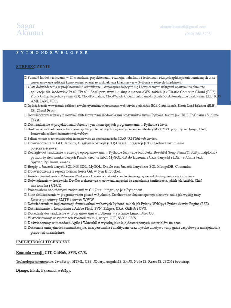 Sagar Akunuri Starszy Programista Pythona | PDF