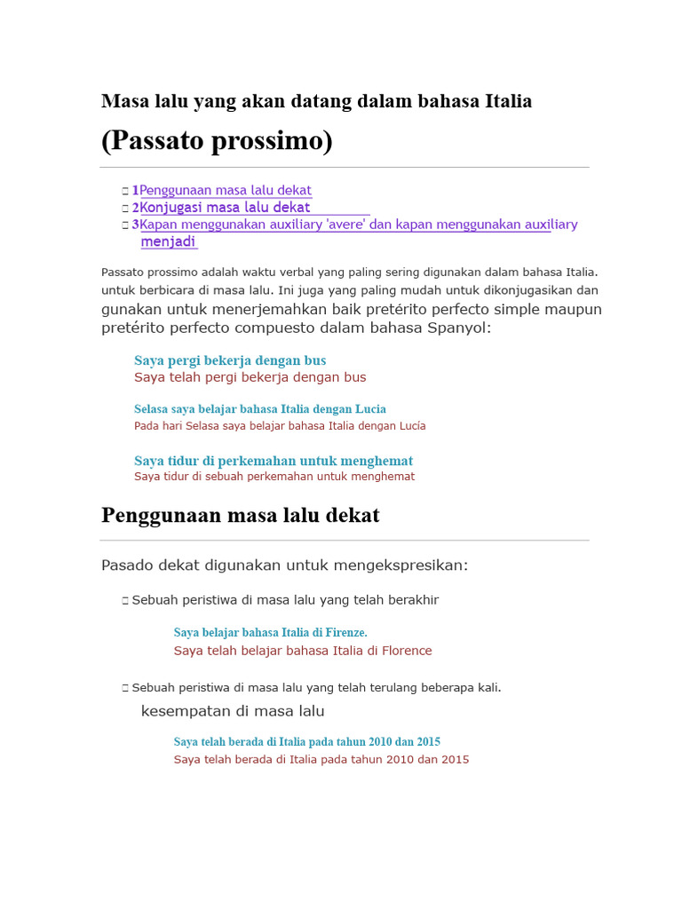 Panduan Passato Prossimo dalam Bahasa Italia | PDF