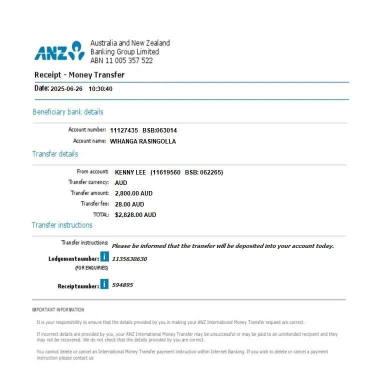 ANZ Transfer Receipt | PDF