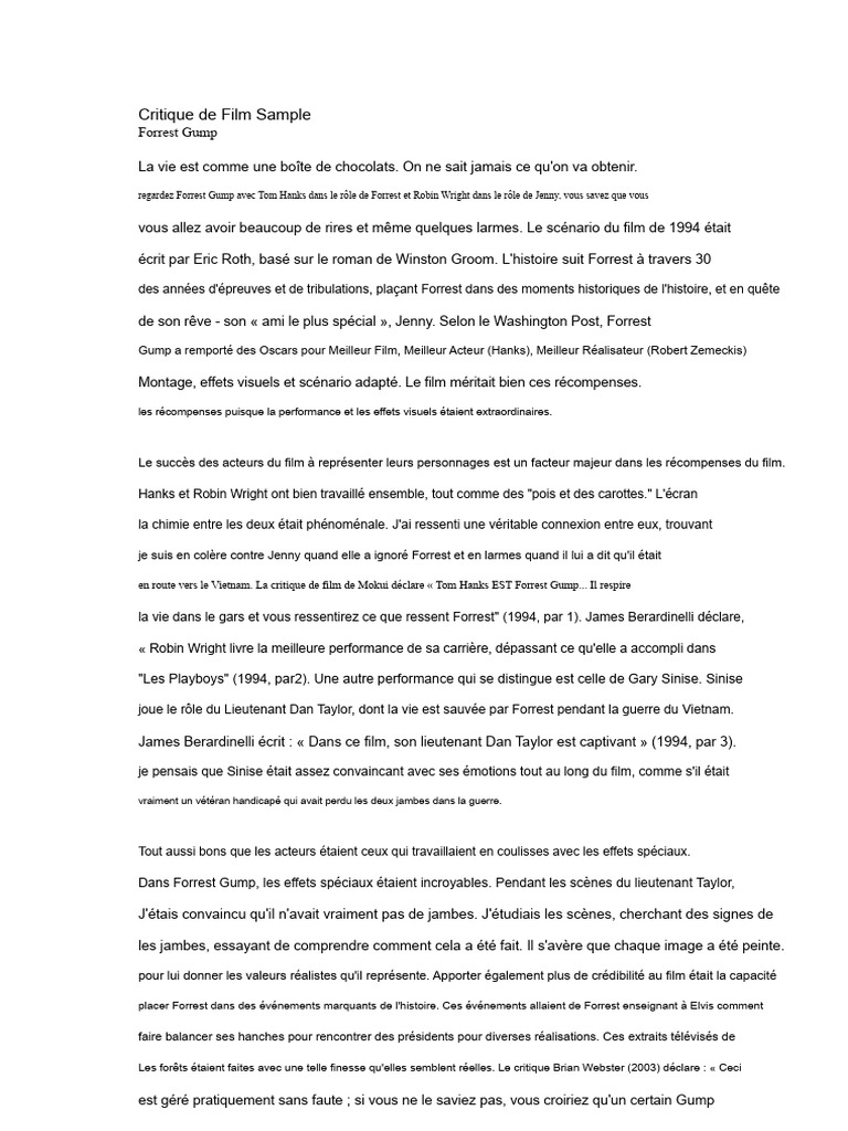 Critique de Film Exemple | PDF