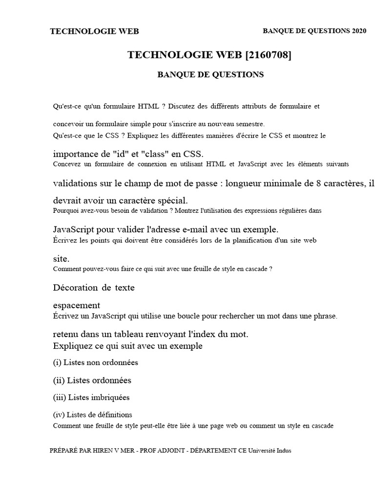 Banque de Questions WT-1 | PDF | Html | Internet