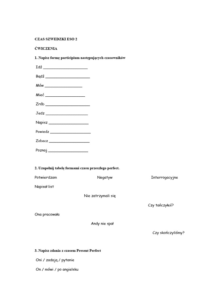 Czas Present Perfect W Klasie 2 ESO | PDF