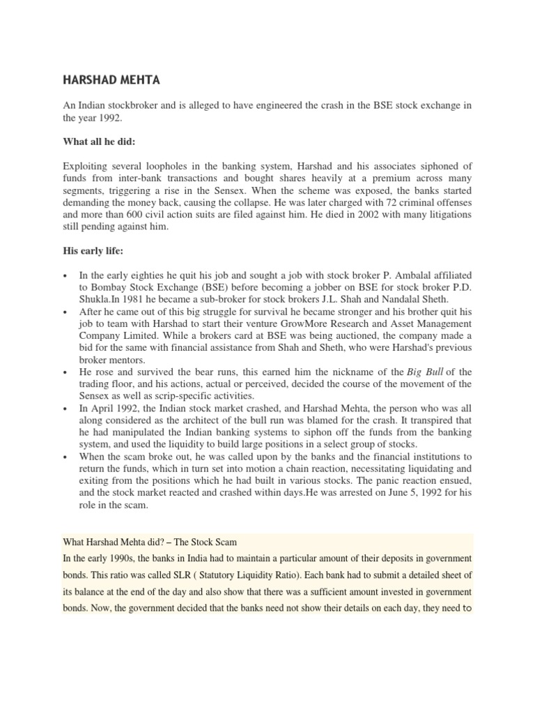 Harshad Mehta: What All He Did | PDF | Securities (Finance ...