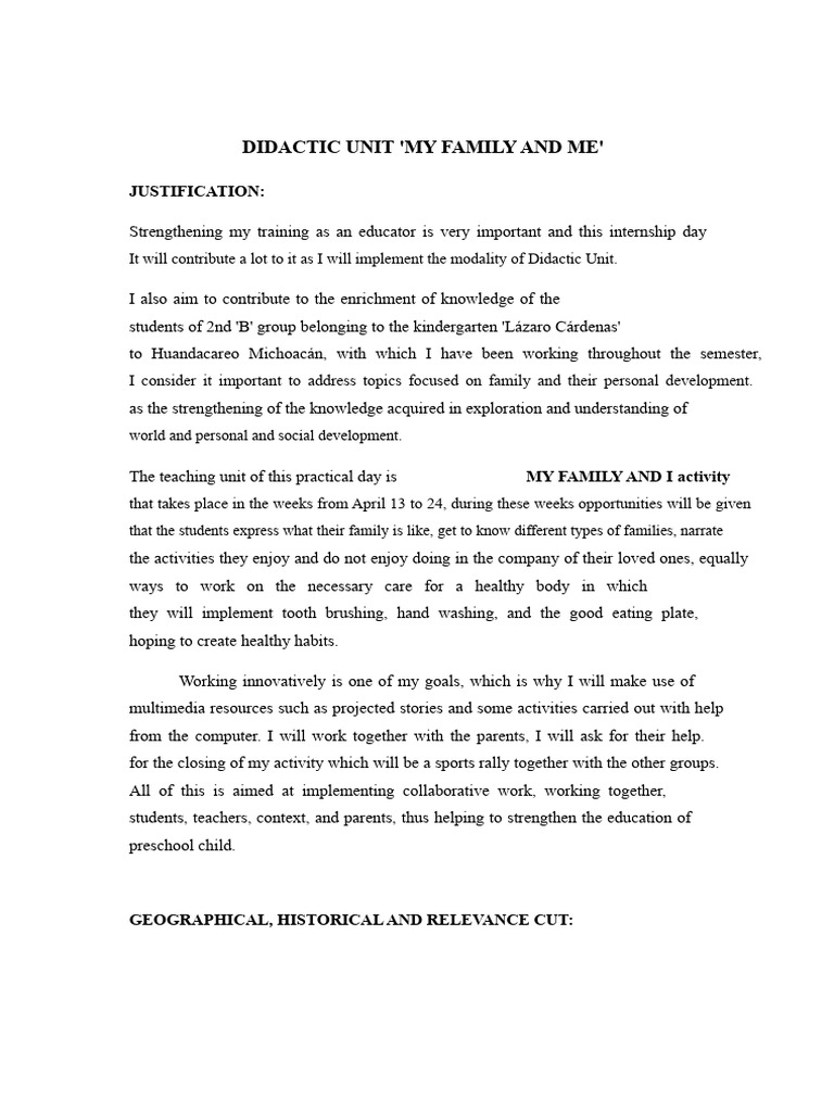 My Family and Me: Didactic Unit Plan | PDF | Knowledge | Learning