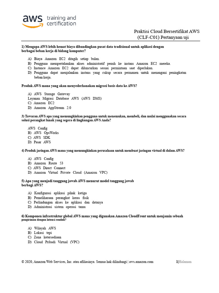 Pertanyaan Uji Sertifikasi AWS CLF-C01 | PDF