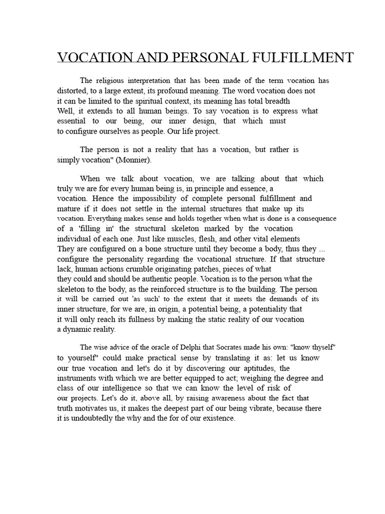 Understanding Vocation for Fulfillment | PDF