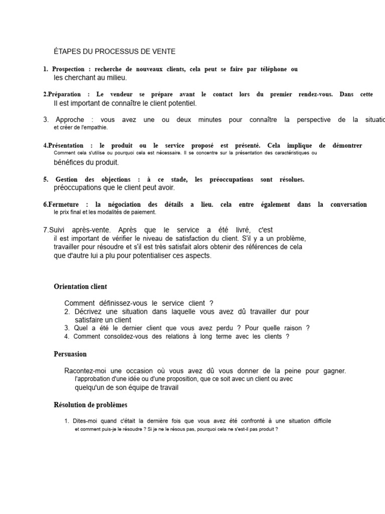 Étapes clés du processus de vente | PDF