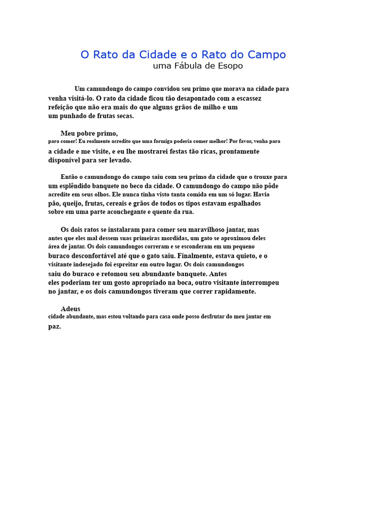 O Rato da Cidade e o Rato do Campo | PDF