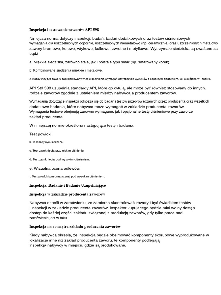 Inspekcja I Testowanie Zaworów API 598 | PDF