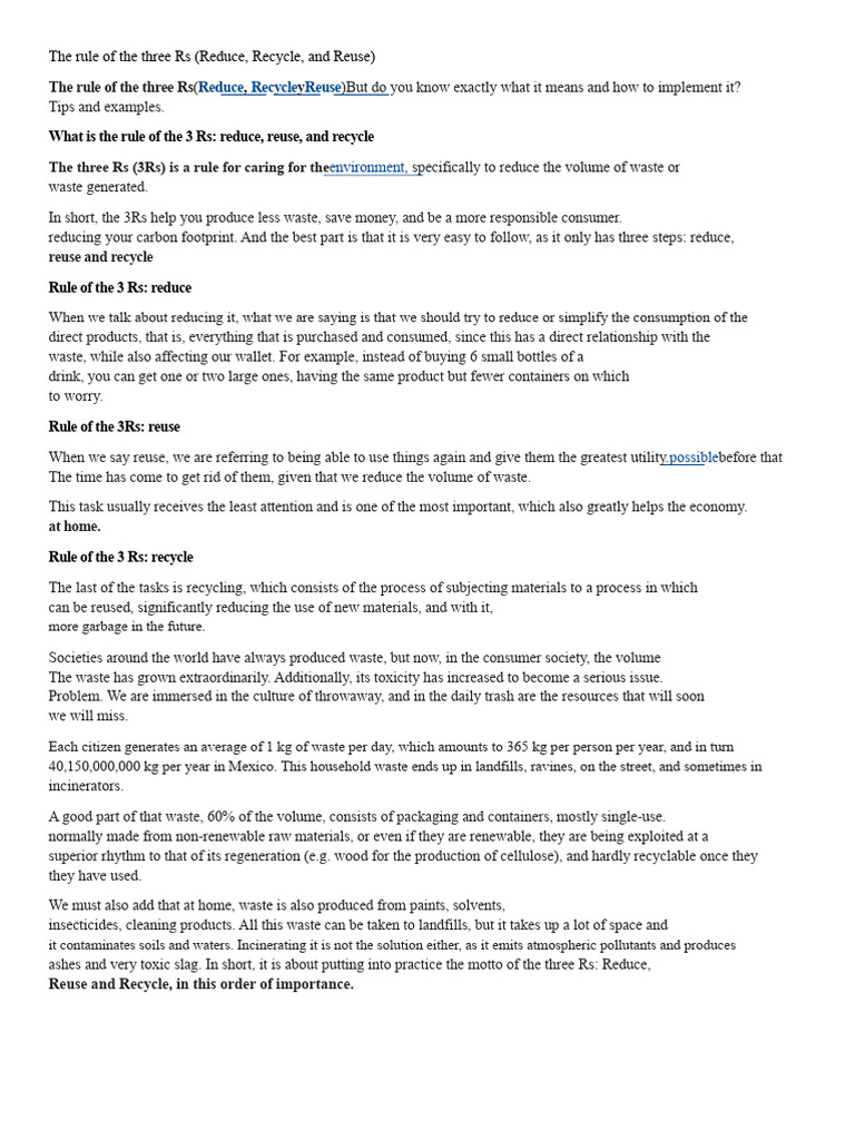 3R The Rule of The Three Rs PDF | PDF | Waste | Reuse