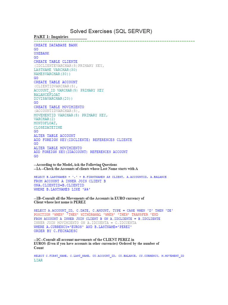 Solved Exercises of SQL Server | PDF | Microsoft Sql Server | Information Technology Management