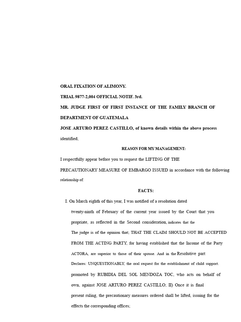 Lifting Alimony Embargo Request | PDF | Justice | Crime & Violence
