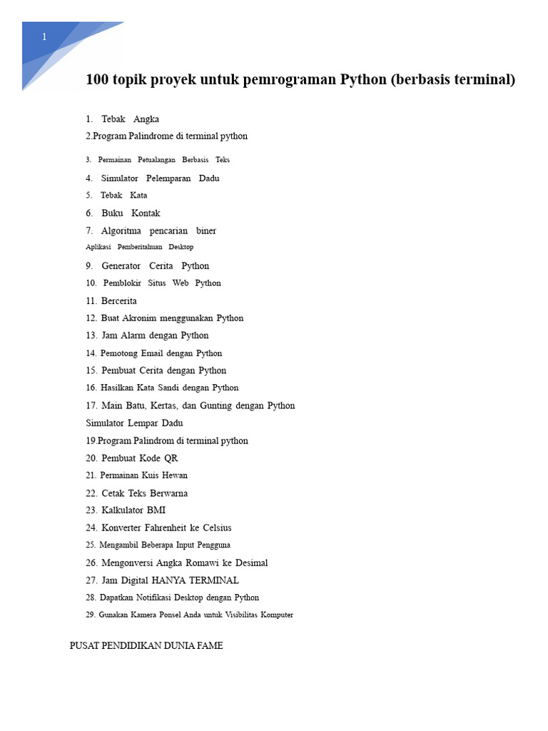 100 Topik Proyek Untuk Pemrograman Python | PDF