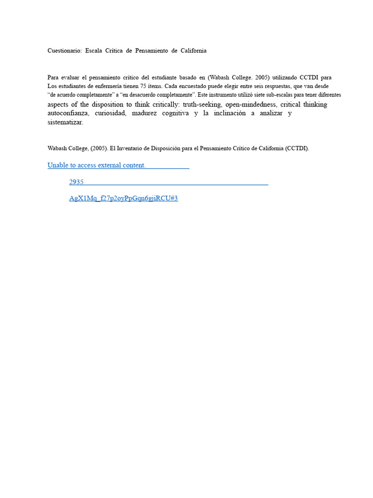 Cuestionario CCTDI para Estudiantes de Enfermería | PDF