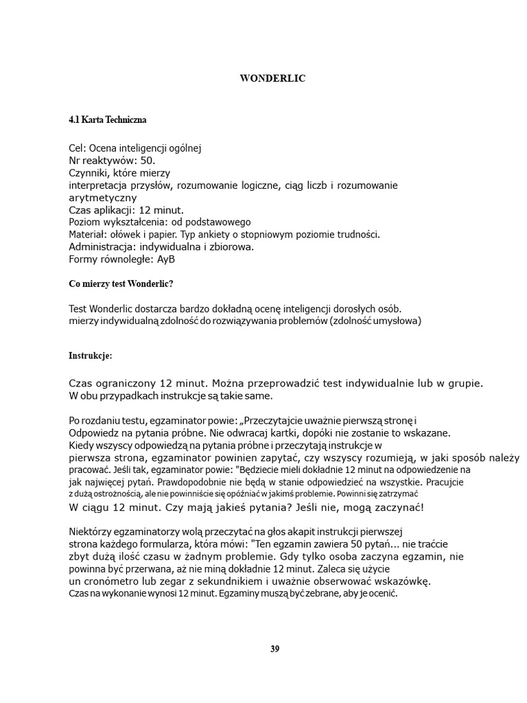 Wonderlic | PDF