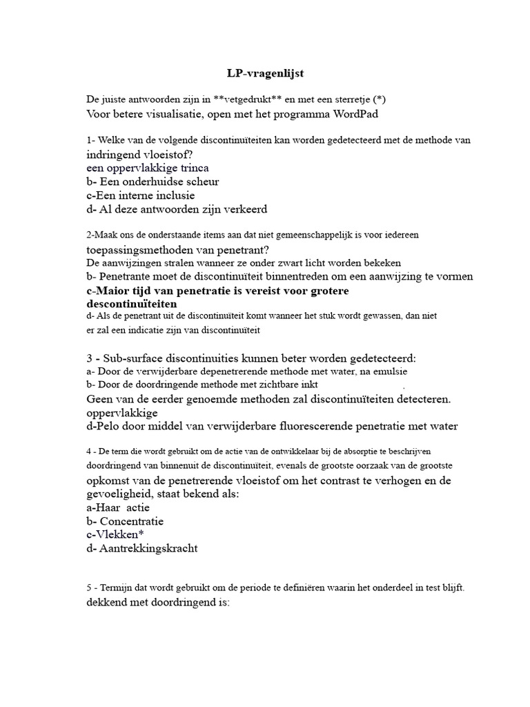 Vragenlijst LP Voor Theoretisch Examen 2 | PDF