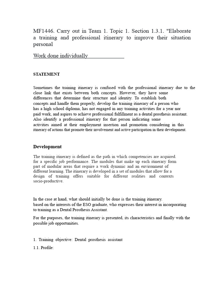 Teamwork 1 - Develop A Training and Professional Itinerary To Improve ...