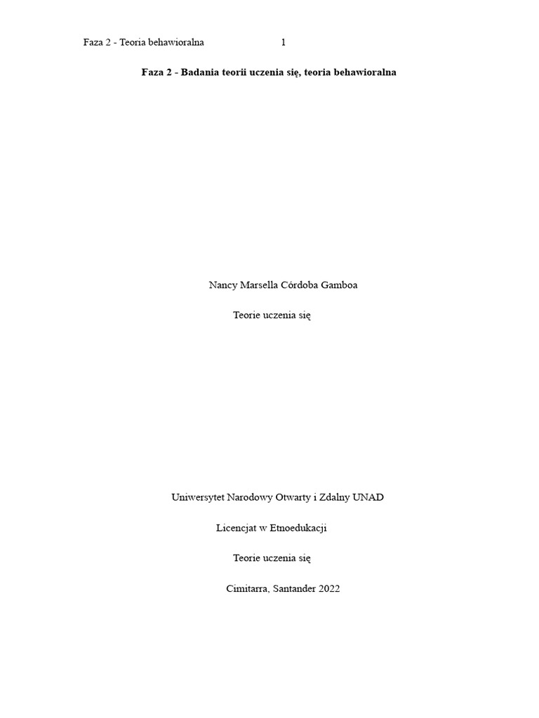 Faza 2 Teorie Behawioralne - Nancy Cordoba | PDF