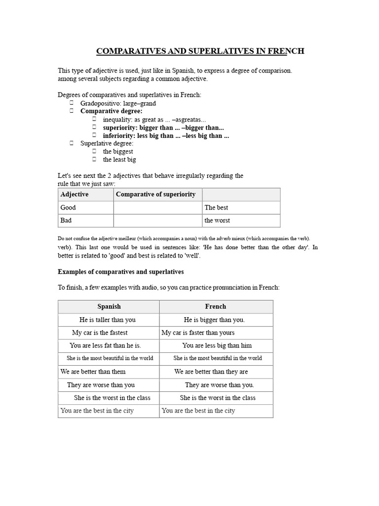 Comparatives and Superlatives in French | PDF