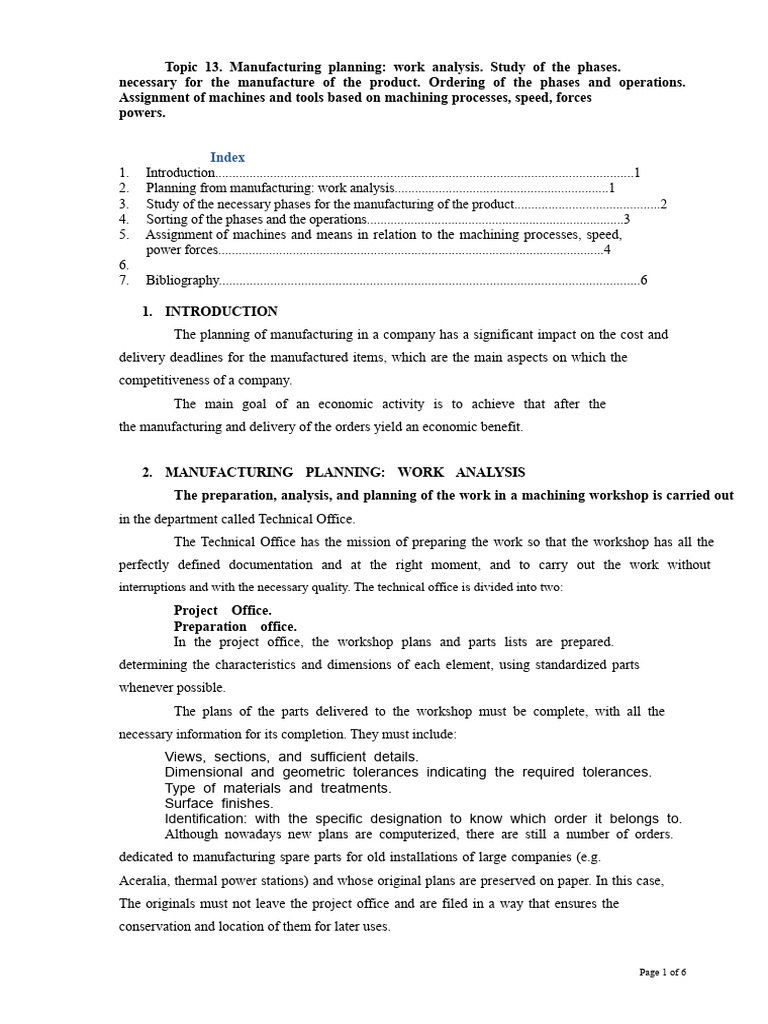 Manufacturing Planning and Work Analysis | PDF | Mechanical Engineering
