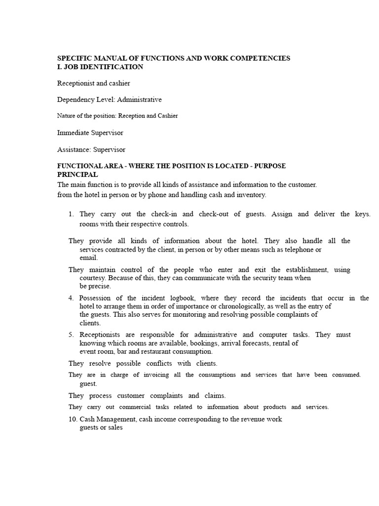 FUNCTIONS MANUAL Reception | PDF