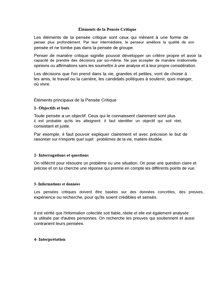 Éléments de la Pensée Critique | PDF | Pensée critique | Connaissances