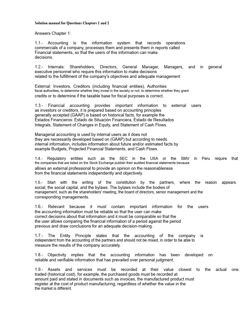 Accounting Solution Manual: Chapters 1-2 | PDF | Debits And Credits ...