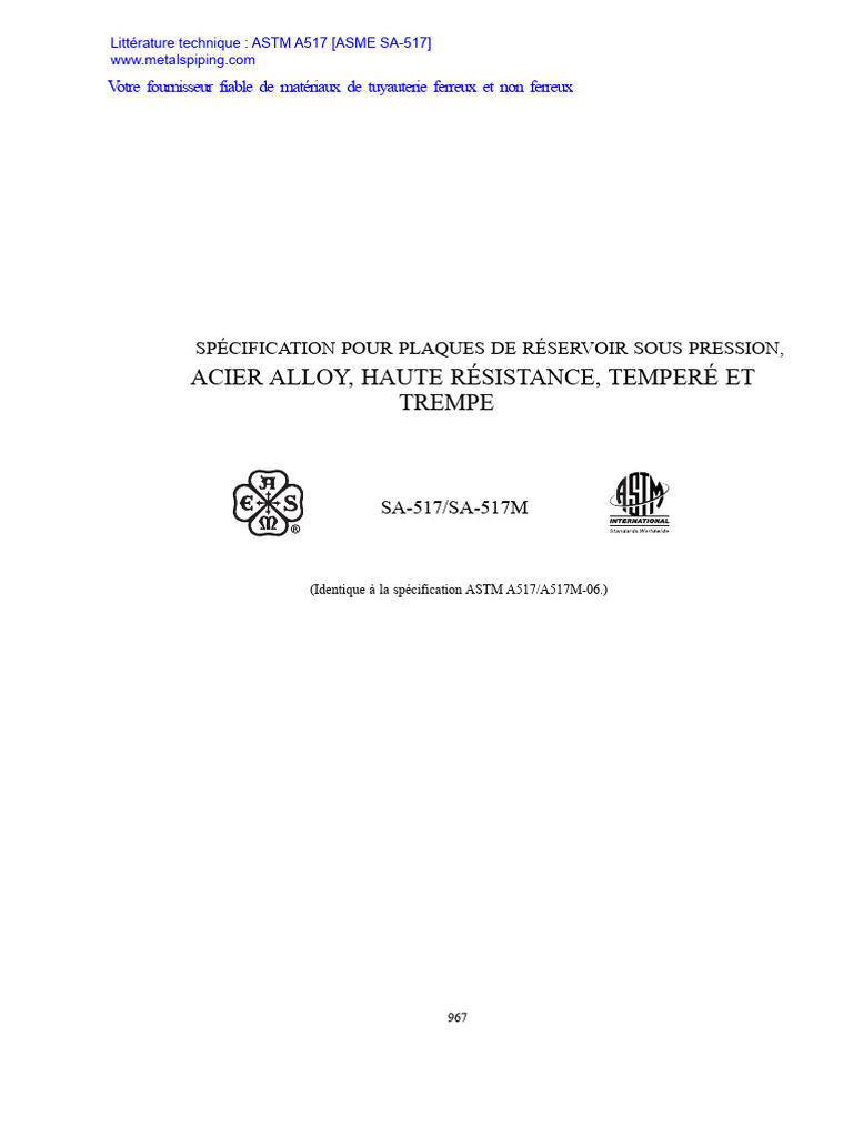Spécification ASTM A517 pour Acier Alliage | PDF | Acier | Sciences ...