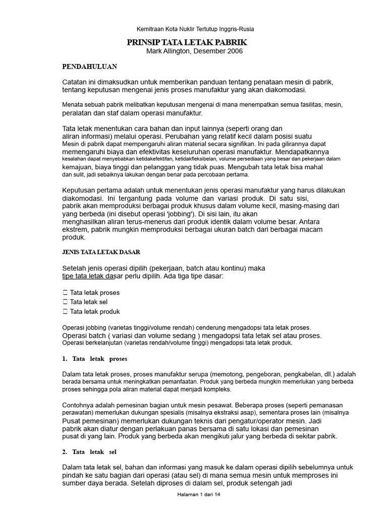 Prinsip Tata Letak Pabrik | PDF